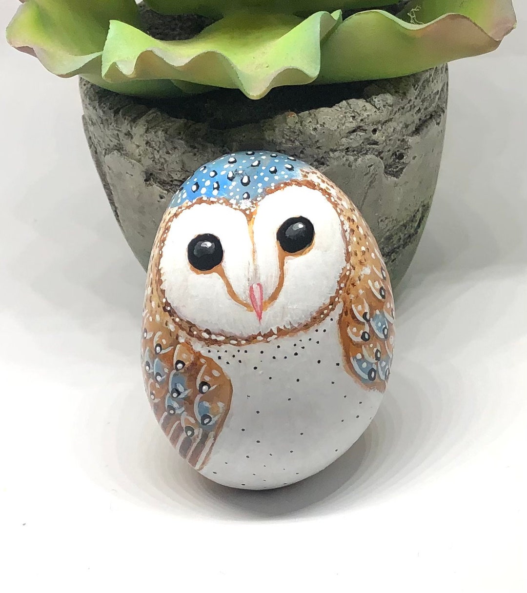 Cute Barn Owl Painted Rocks, Hand Painted Unique Stone Art for Owl ...