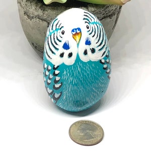 Blue Parakeet Painted Rocks, Unique Painted Stone Gifts for Bird Lovers ...