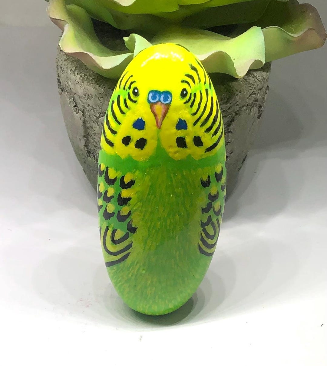 Green Parakeet Painted Rocks, Unique Painted Stone Gifts for Bird ...
