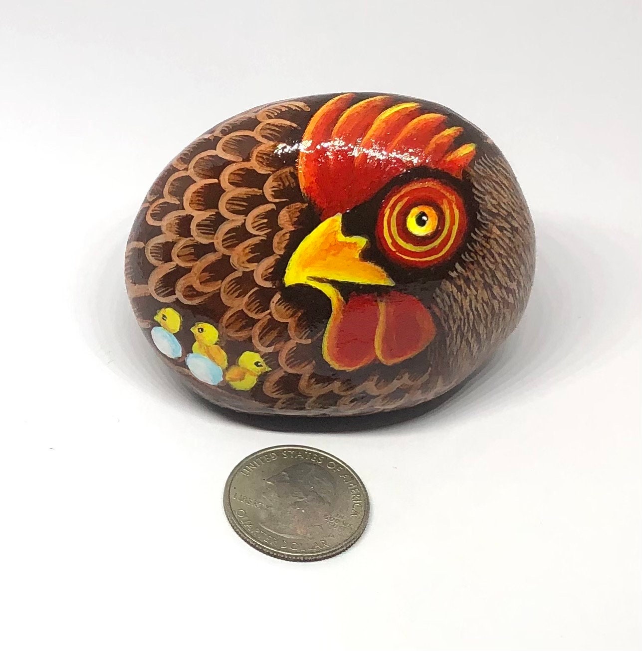 Hen With Chicks Painted Stone for Home Decor, Easter Painted Rocks ...