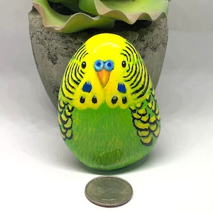 Green Parakeet Painted Rocks, Unique Painted Stone Gifts for Bird ...