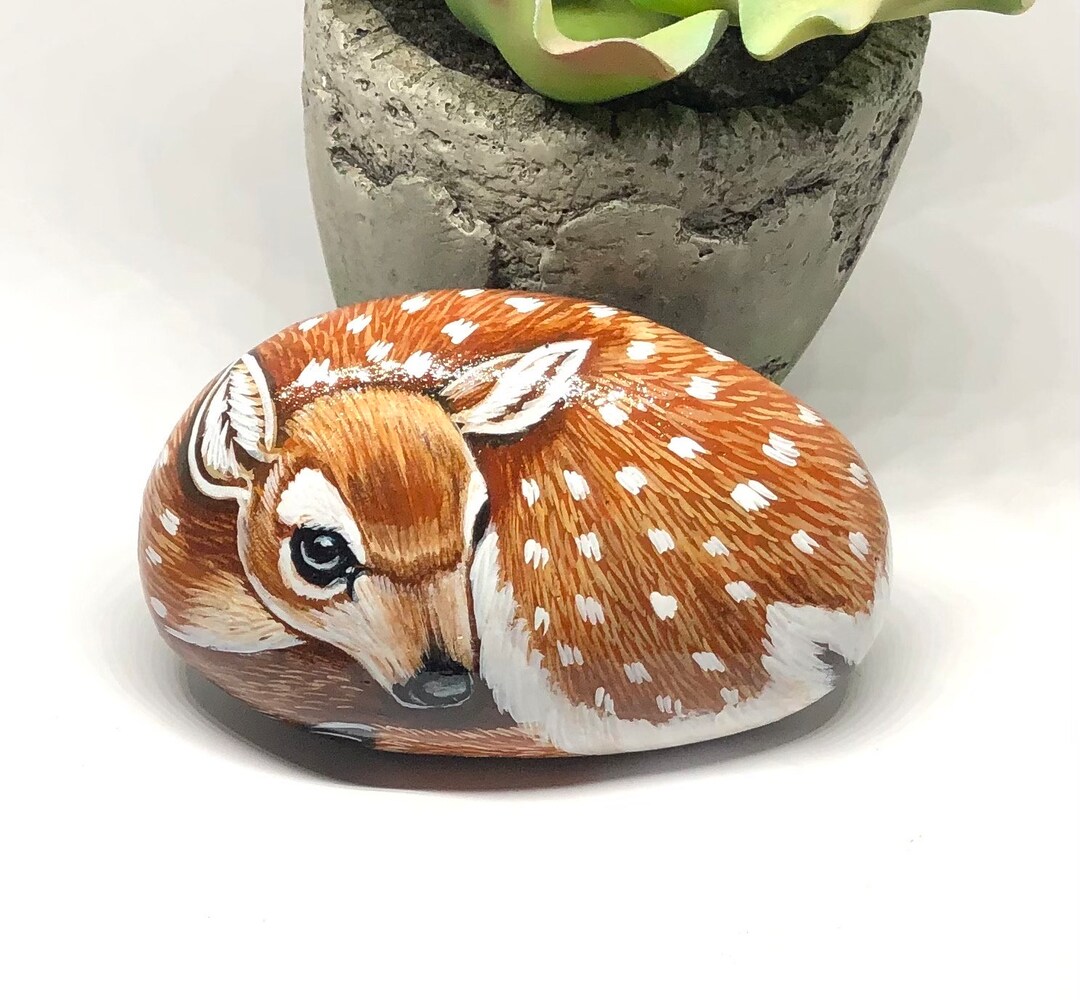 Fawn Painted Rock, Unique Deer Painted Stones for Gift and Home Decor ...