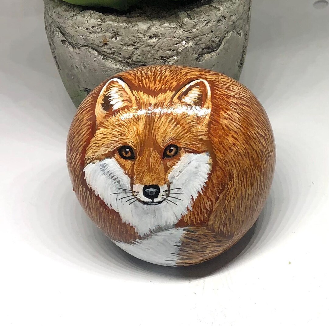 Red Fox Painted Rock, Woodland Animal Paperweight, Unique Animal ...