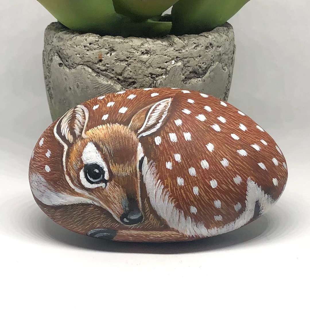 Fawn Painted Rock Unique Deer Painted Stones for Gift and - Etsy