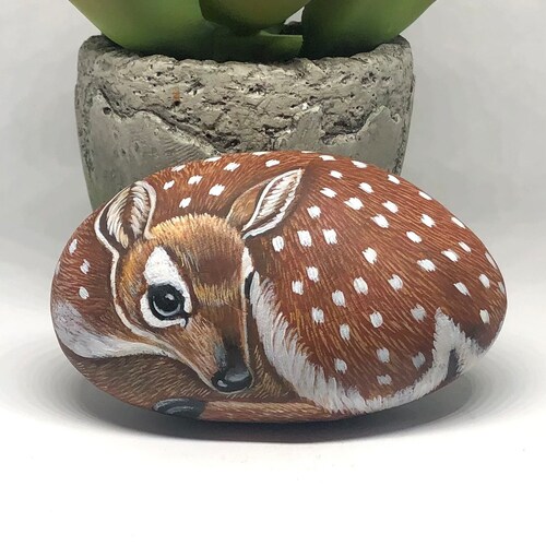 Fawn Painted Rock Unique Deer Painted Stones for Gift and - Etsy