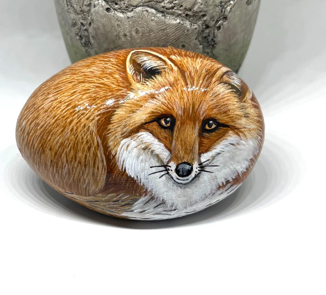 Red Fox Painted Rock, Woodland Animal Paperweight, Unique Animal ...