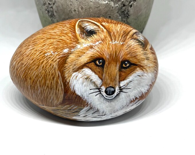 Red Fox Painted Rock, Woodland Animal Paperweight, Unique Animal ...