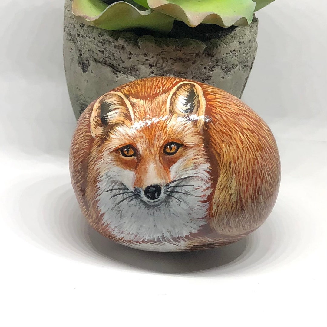 Red Fox Painted Rock Woodland Animal Paperweight Unique - Etsy