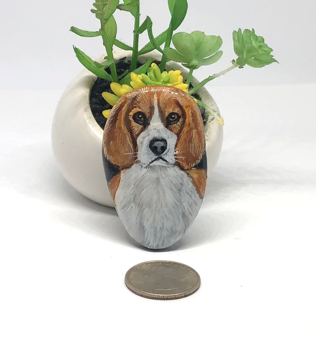 Small Beagle Painted Rock, Small Pocket Rock, Pet Portrait, Dog ...