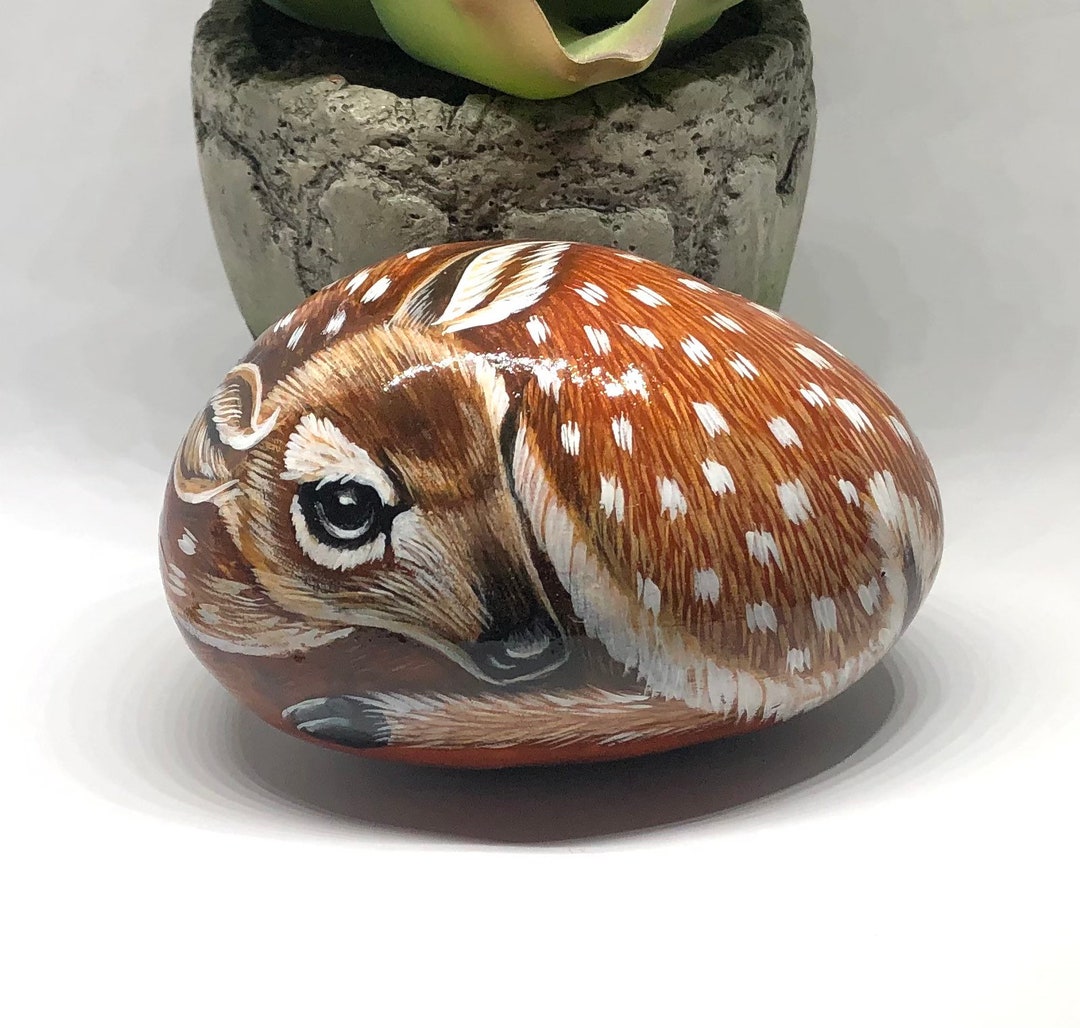 Fawn Painted Rock Unique Deer Painted Stones for Gift and - Etsy