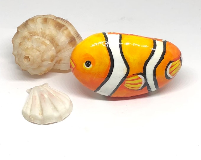 Tropical Fish Painted Rock, Clown Fish Painted Stone, Coastal Art for ...