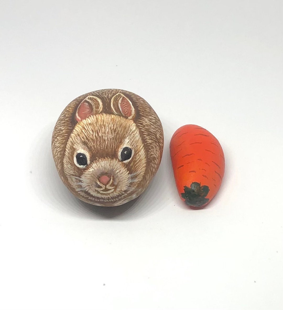 Small Brown Bunny and Carrot Painted Rocks, Original Painted Stones for ...