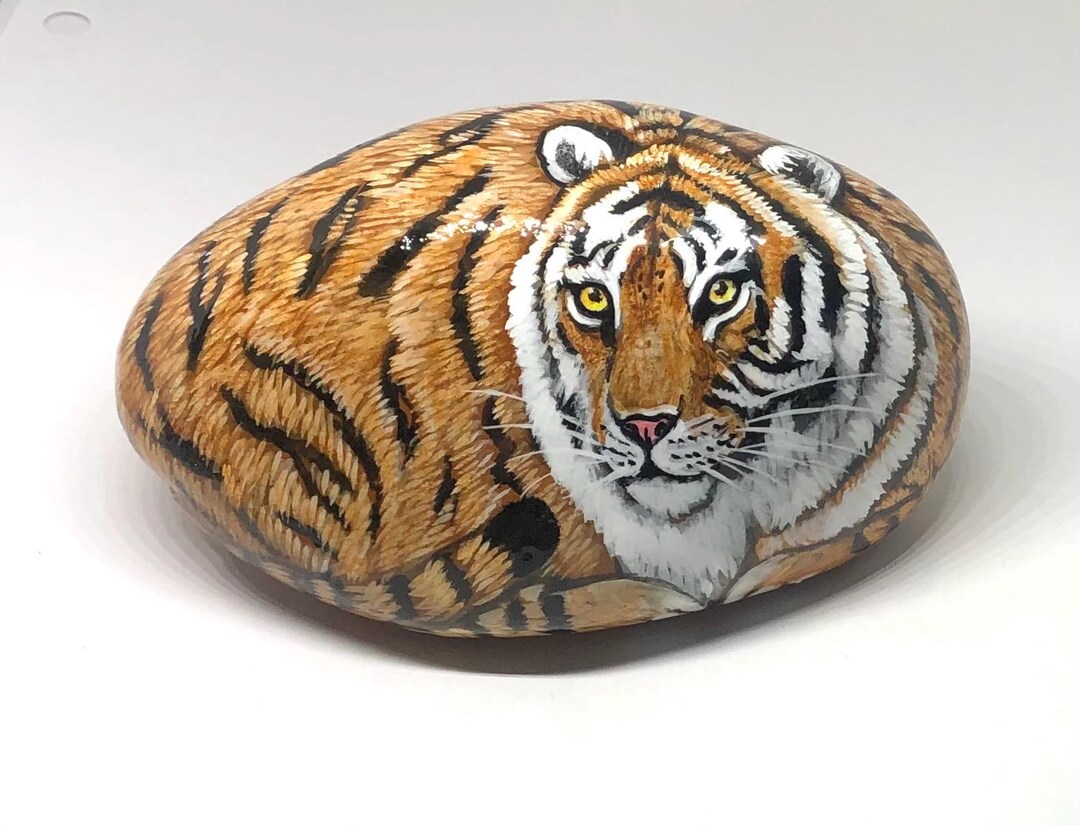Tiger Painted Rock, Free Standing Rock Size 4.5 X 2.8 Inches, Unique ...