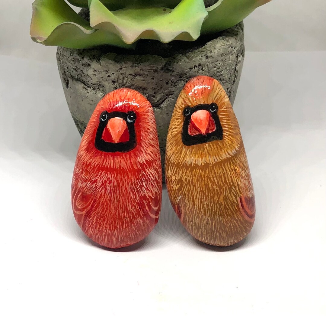 Cardinal Couple Painted Rocks, Unique Bird Painted Stone for Gifts ...