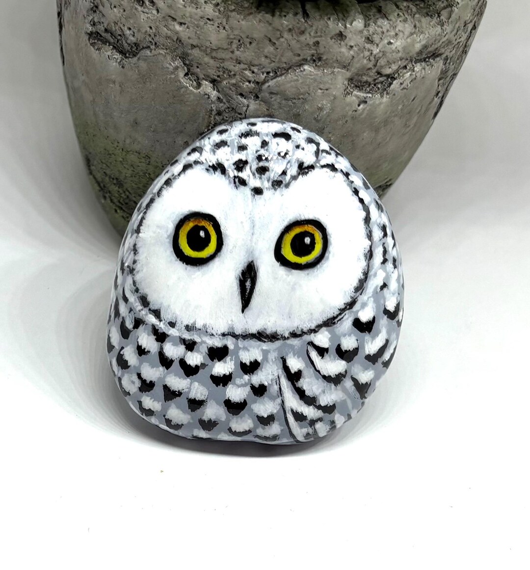 Small Snowy Owl Painted Rocks, Hand Painted Unique Owl Stones for Owl ...