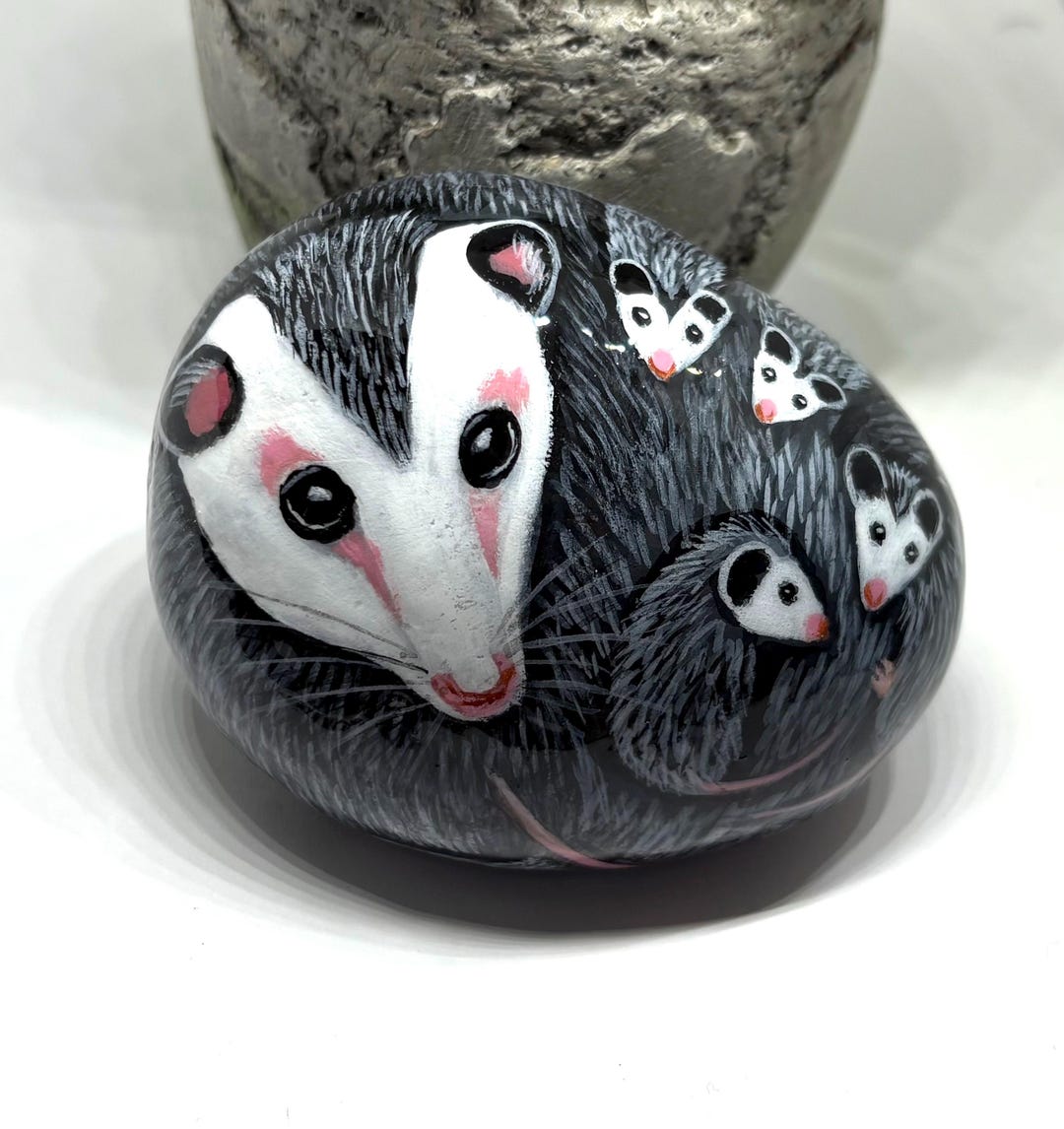 Opossum Painted Rock, Self Standing 3.6 X2 Inch Animal Rock Painting ...