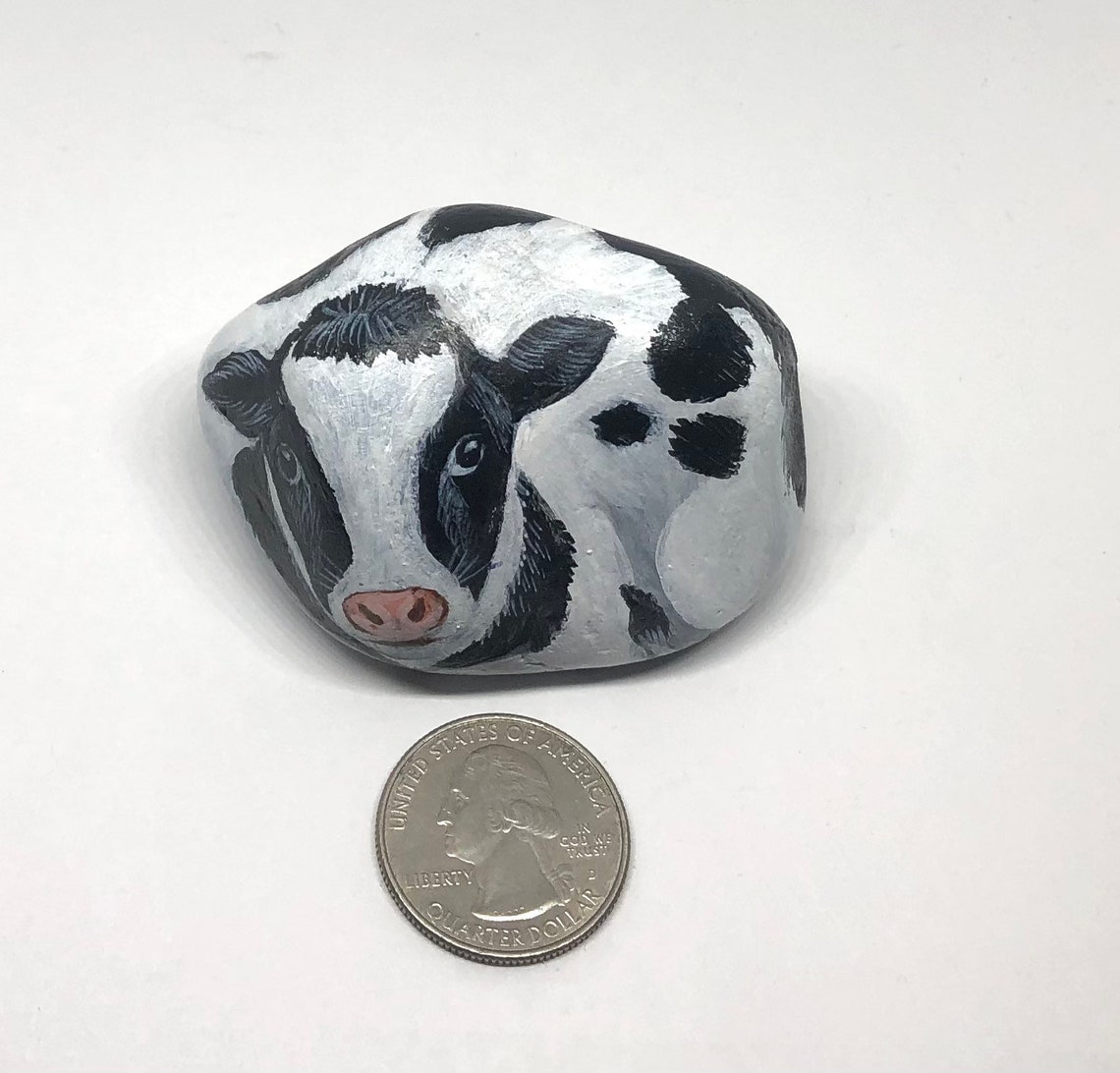 Cow Painted Rocks Farm Animal Painted Stones for Home Decor - Etsy