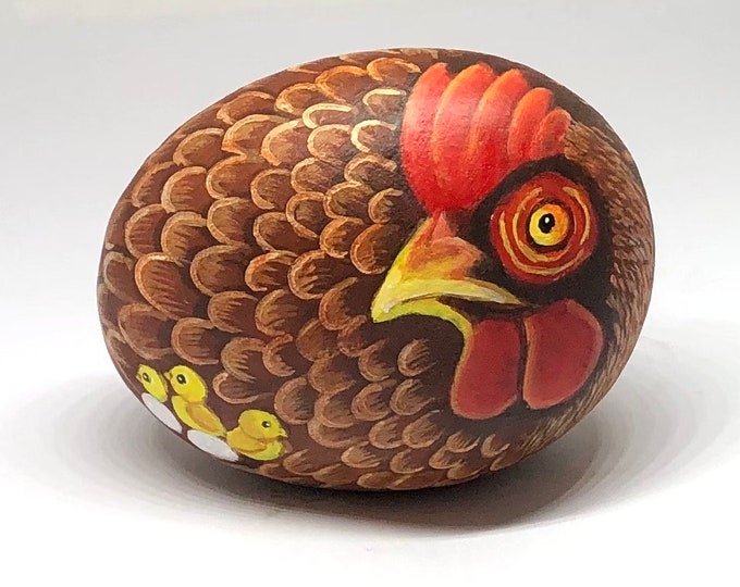 Hen With Chicks Painted Stone for Home Decor, Easter Painted Rocks ...