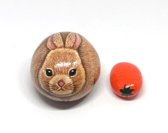 Gray Rabbit and Carrot Painted Rocks, Bunny Painted Stones for Easter ...