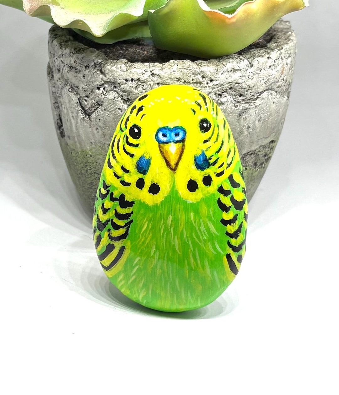 Green Parakeet Painted Rocks, Unique Painted Stone Gifts for Bird ...