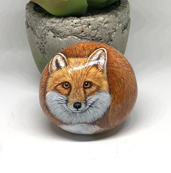 Red Fox Painted Rock Woodland Animal Paperweight Unique - Etsy