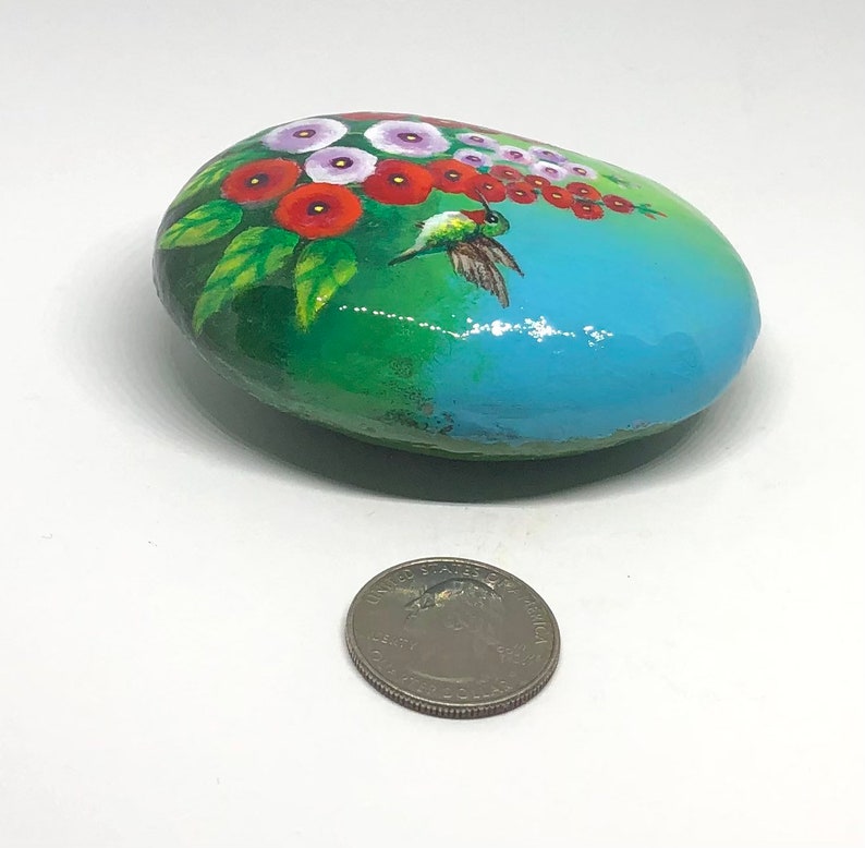 Hummingbird and Hollyhocks Painted Rock for Gifts Mothers Day - Etsy