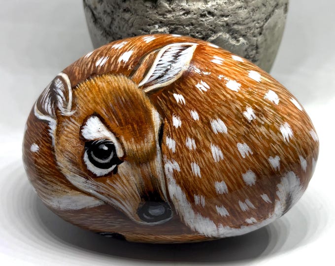 Fawn Painted Rock, Unique Deer Painted Stones for Gift and Home Decor ...