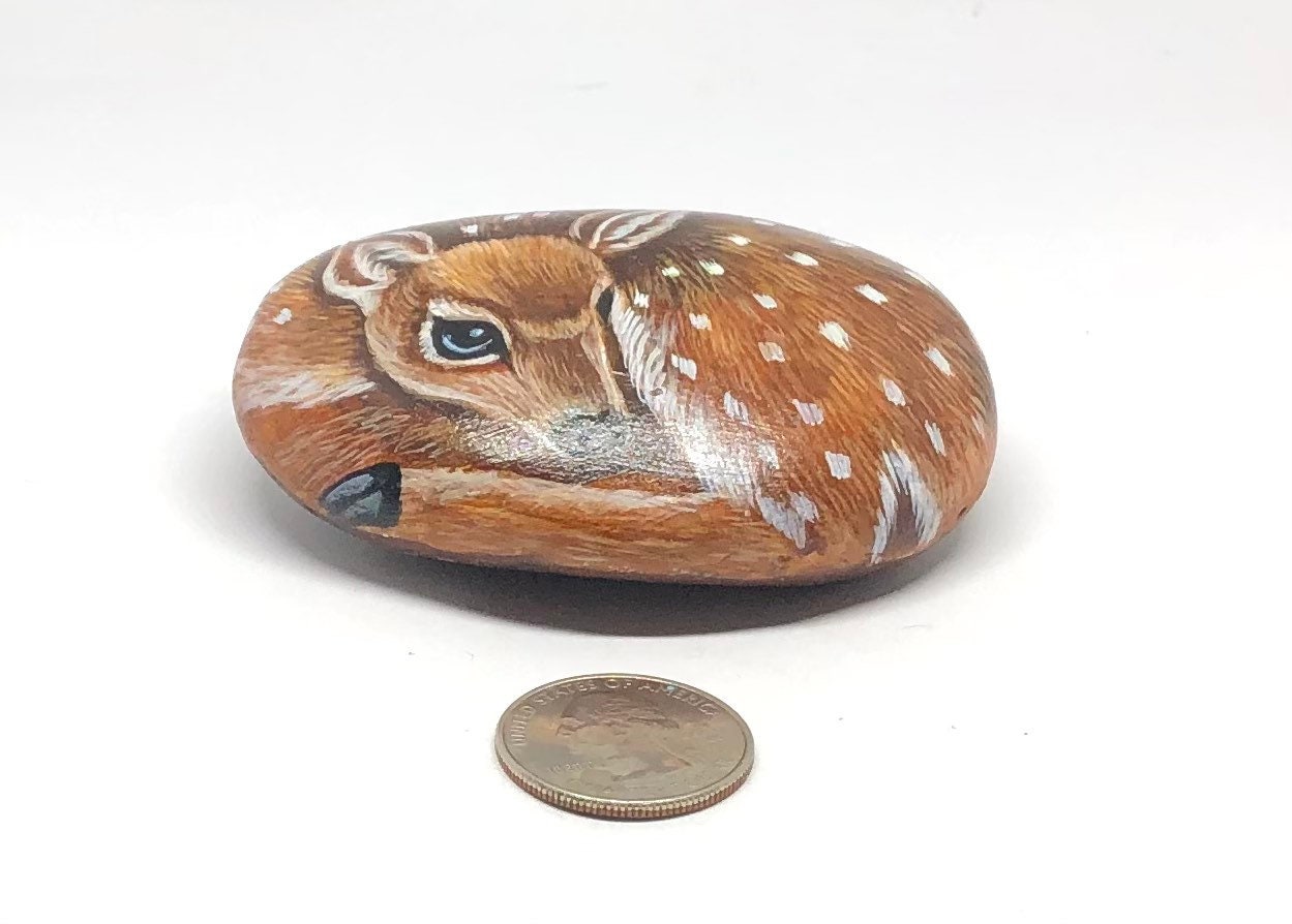 Fawn painted rock unique deer painted stones for gift and | Etsy