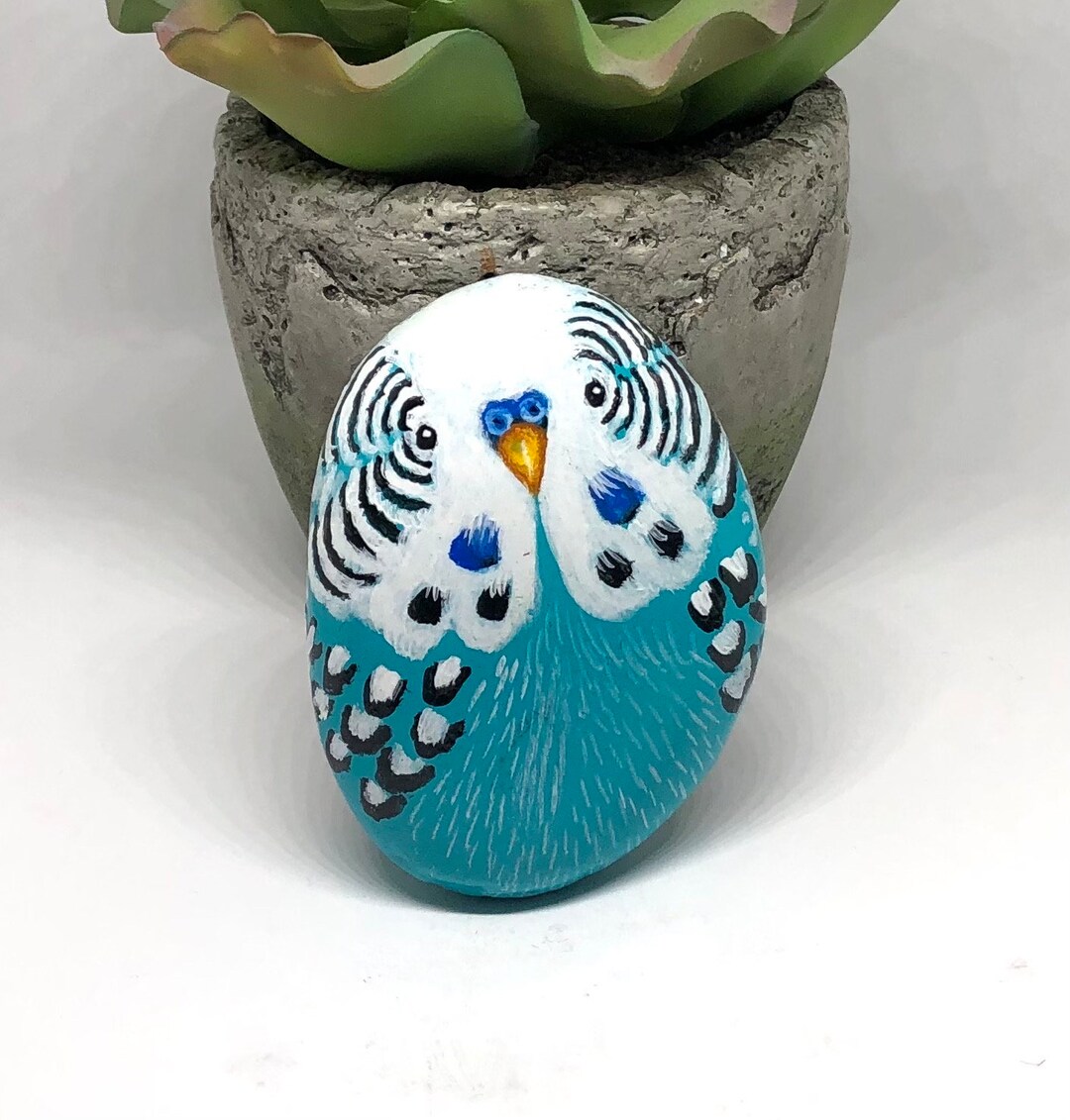 Blue Parakeet Painted Rocks, Unique Painted Stone Gifts for Bird Lovers ...