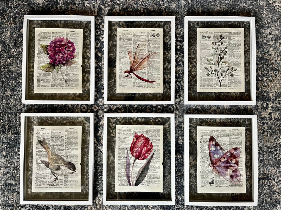 Botanical Watercolor Vintage Dictionary Art Picture Wall Collage Prints ...