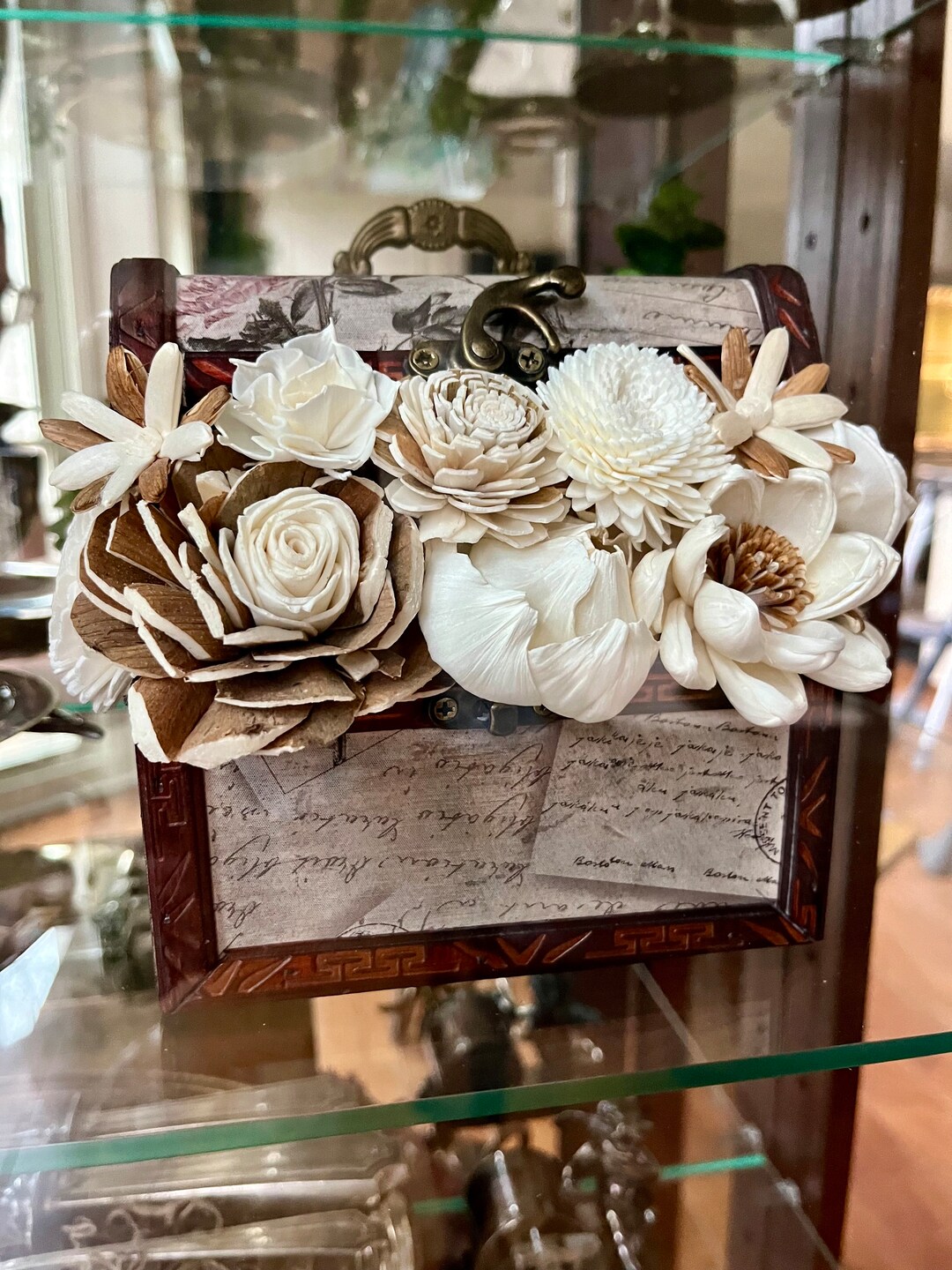 Handmade Wood Flower Arrangement, Neutral Floral Vintage Antique ...