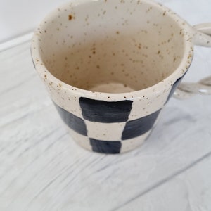 Black Checkers Mug Handmade Hand Painted Plate With Flowers Mug and ...