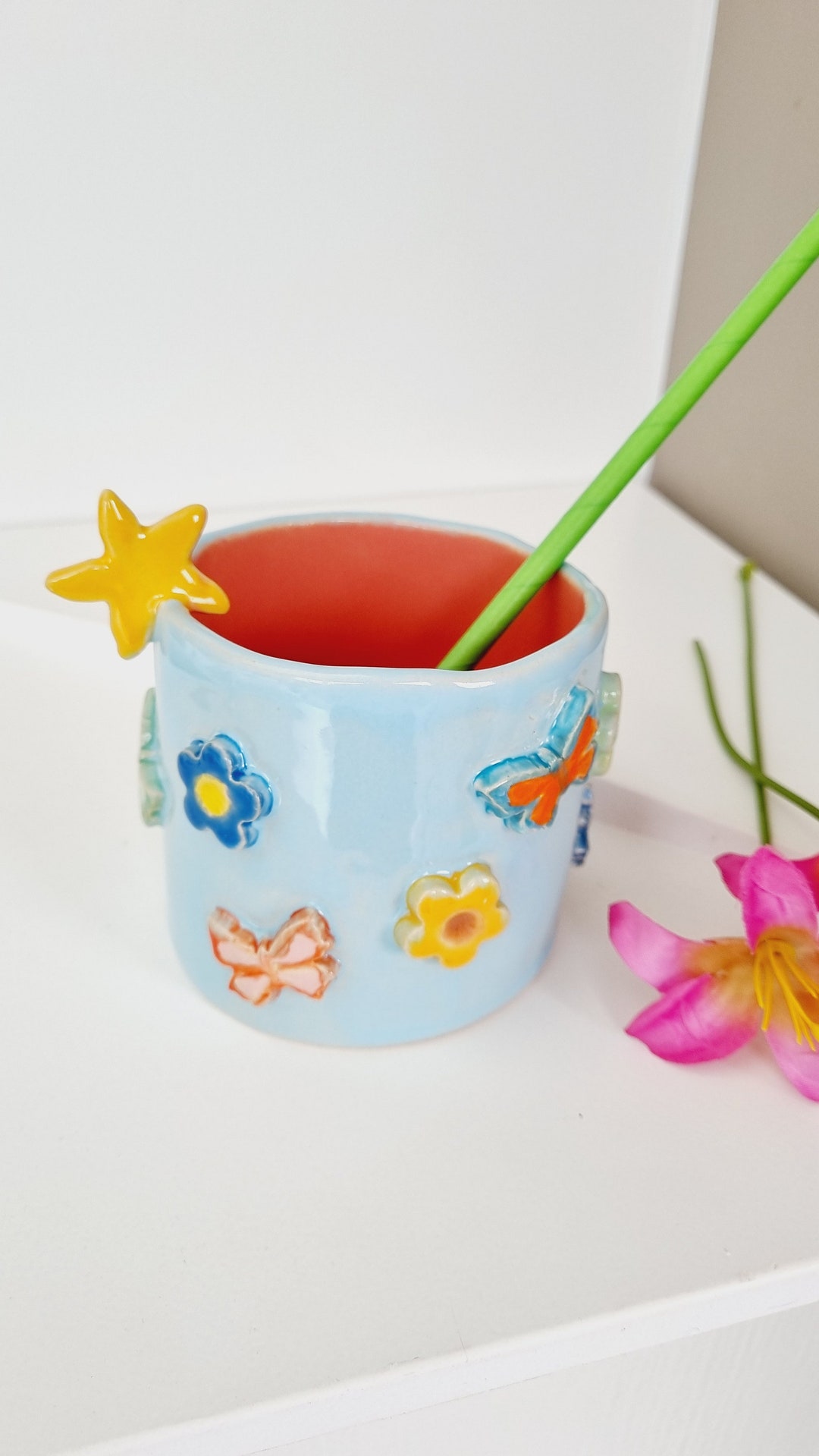 Handmade Cocktail Mug, Colorful Tropical Tiki Mocktail Glass, Unique ...
