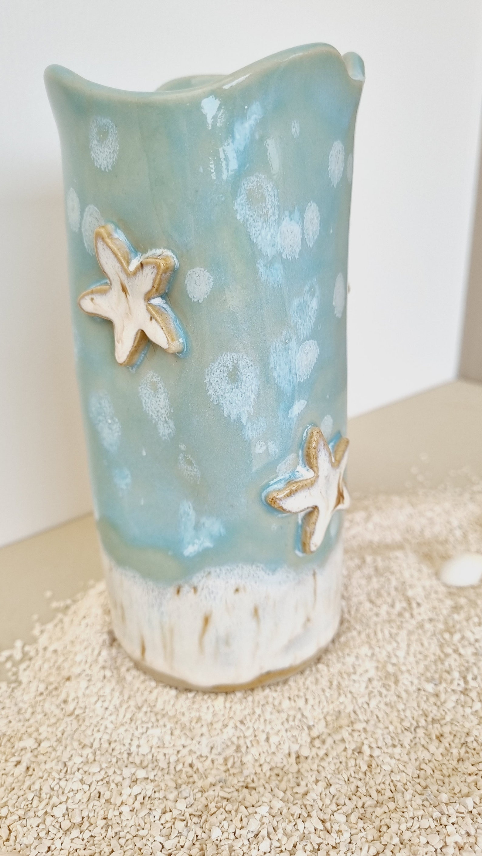 Handmade Ceramic Vase, Coastal Decor With Starfish, Beach House Decor ...