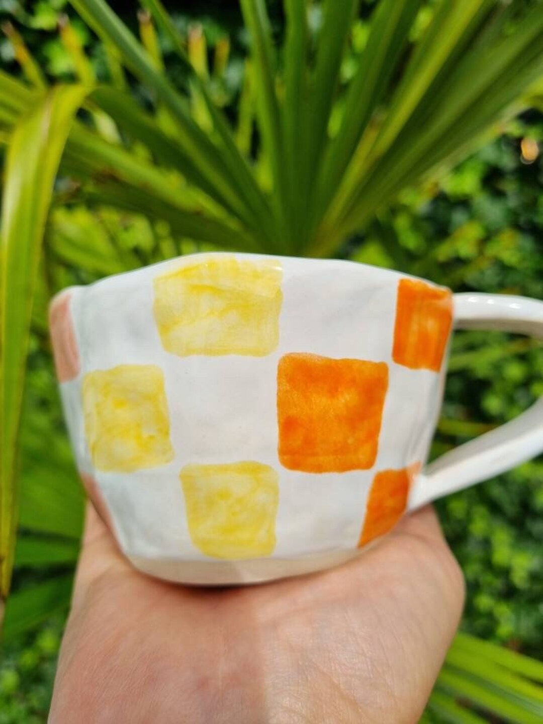 Handmade Ceramic Whimsical Cup, Handpinched and Handpainted Checkers ...