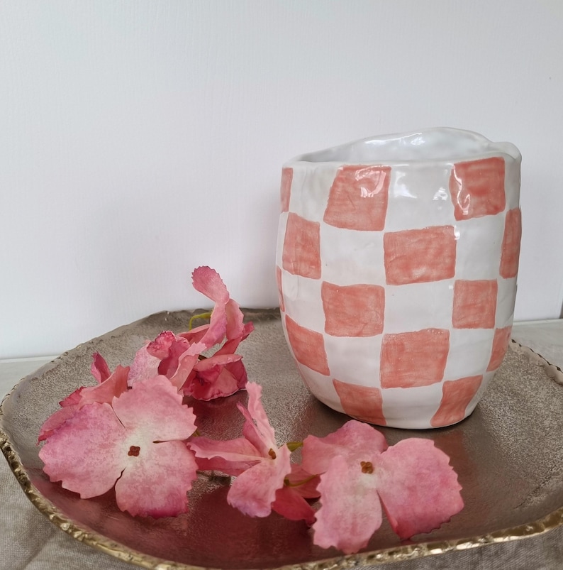 Handmade Pink Checkers Ceramic Vase: Eclectic Home Decor - Etsy
