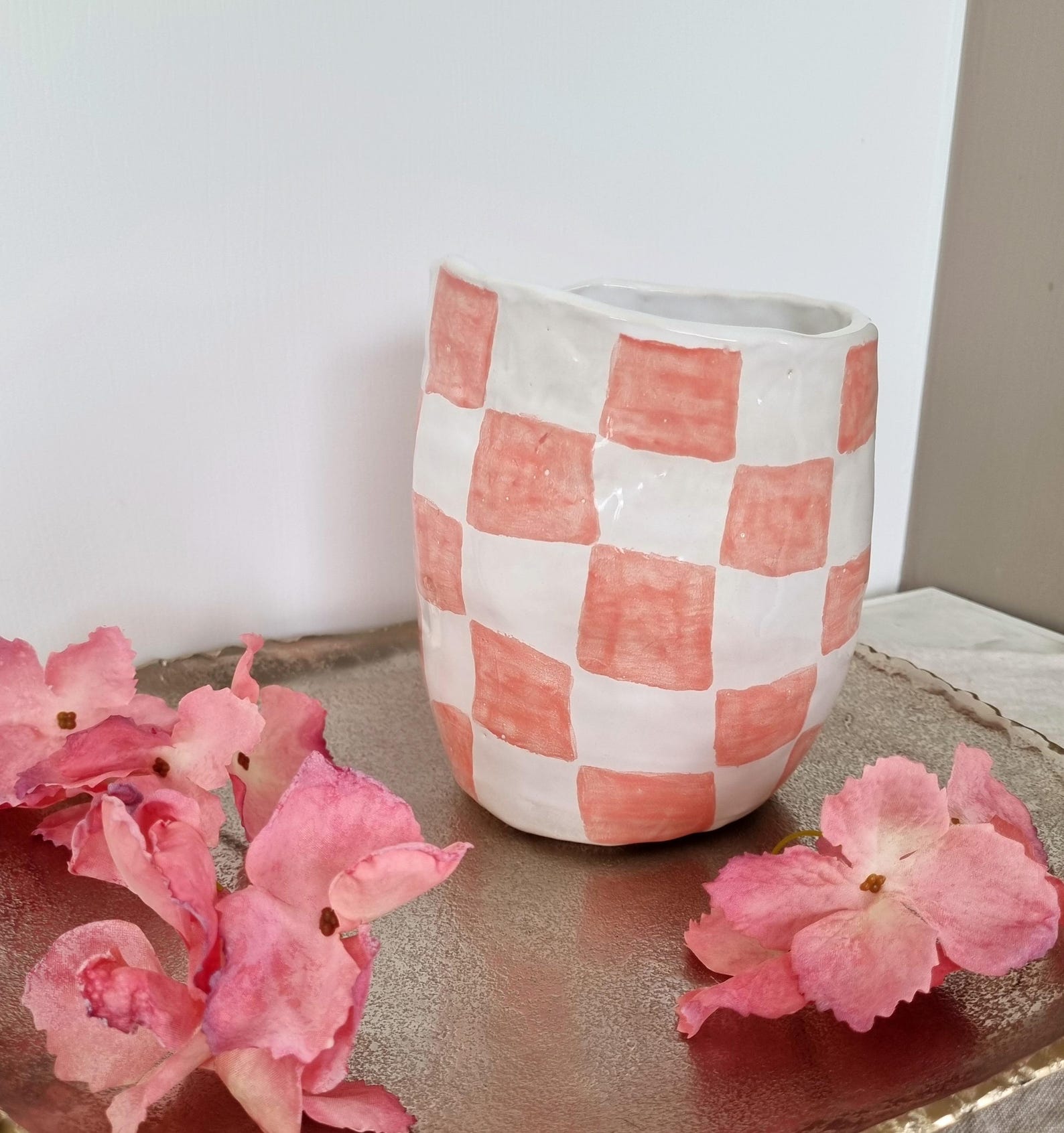 Handmade Pink Checkers Ceramic Vase: Eclectic Home Decor - Etsy