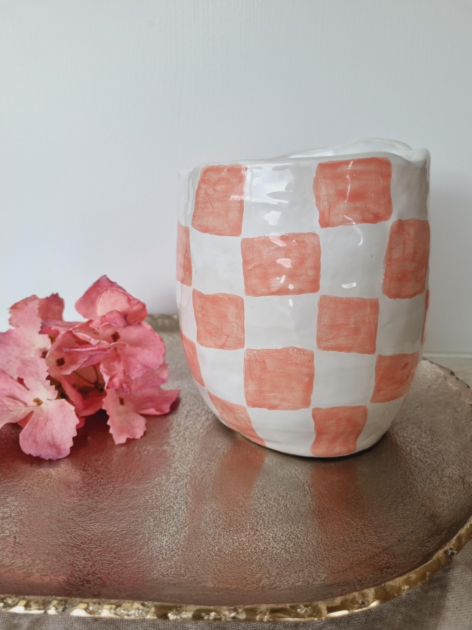 Handmade Pink Checkers Ceramic Vase: Eclectic Home Decor - Etsy