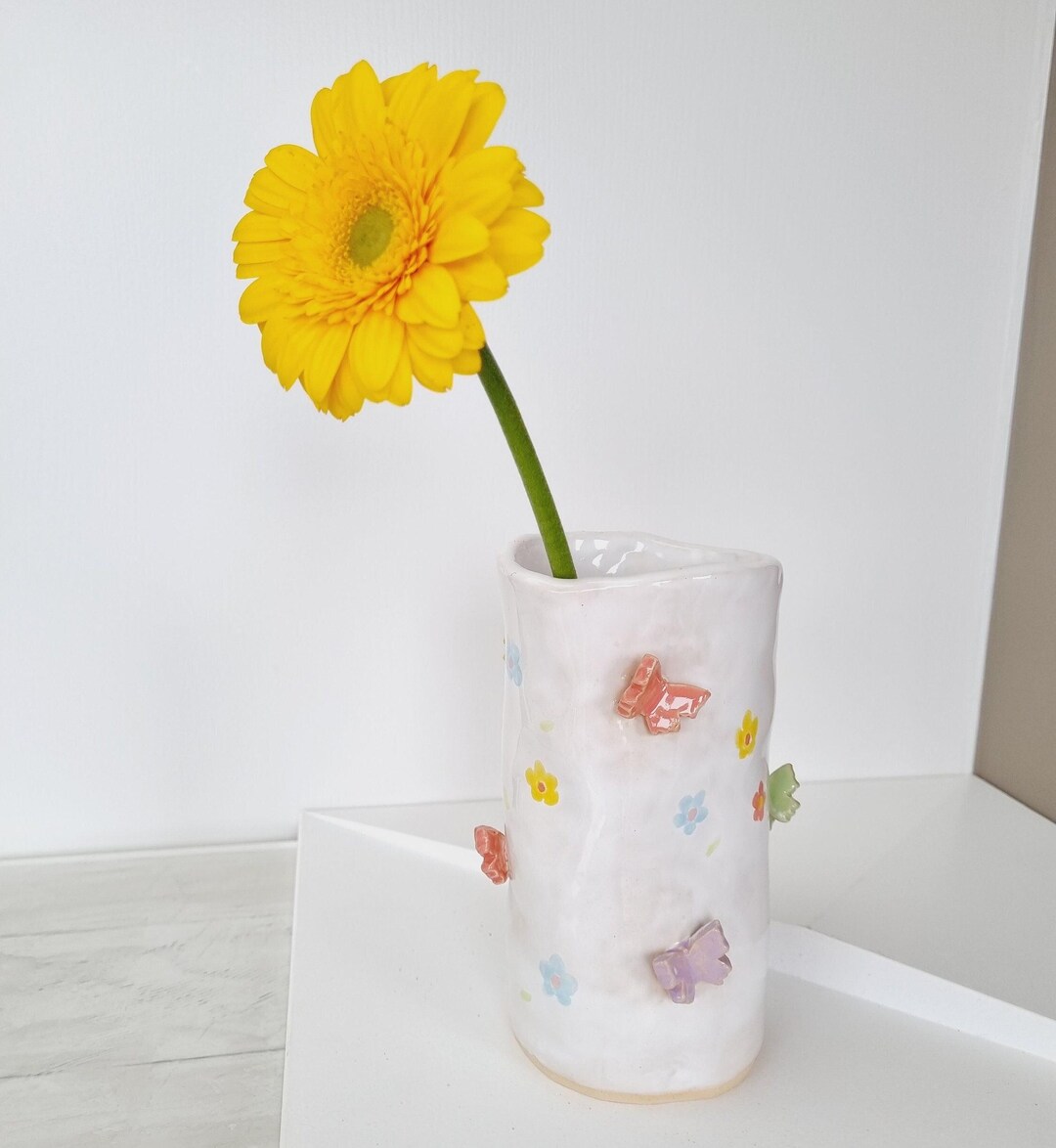 Hand Shaped Unique Vase With Butterflies, One of a Kind Organic Wobbly ...