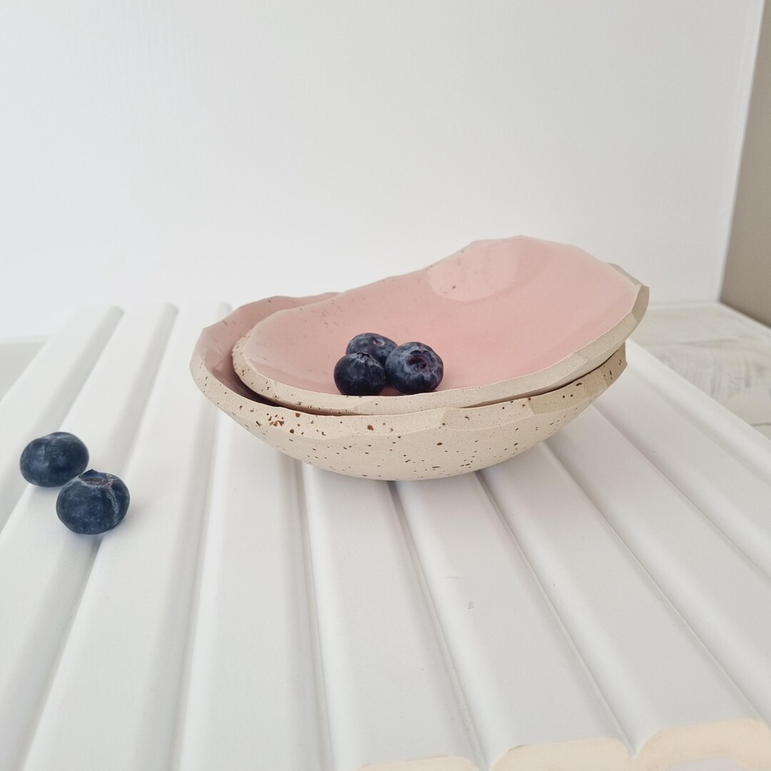 Pink Whimsical Bowls, Set of Two Wobbly Handmade Small Snack Bowls for ...
