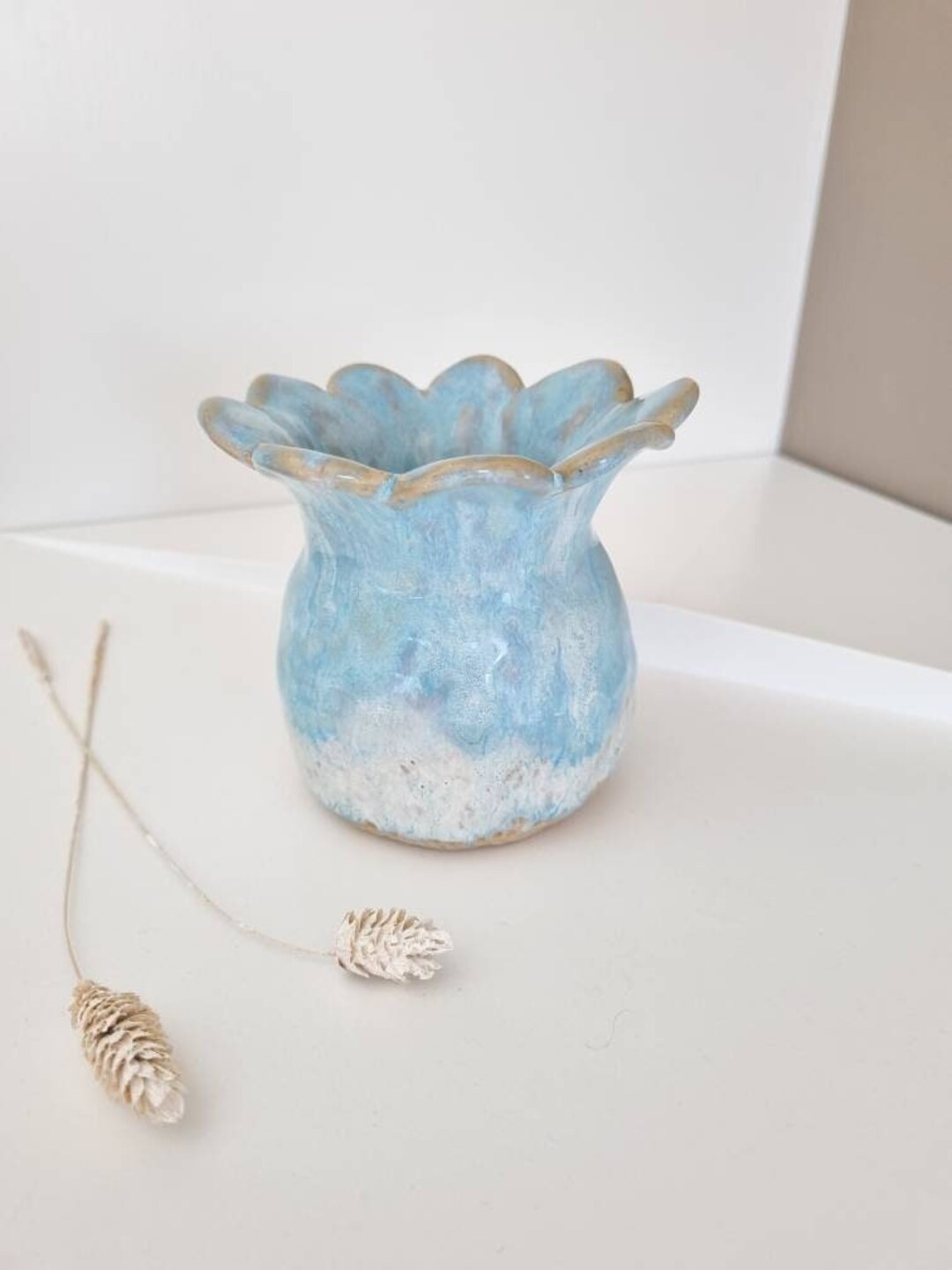 Small Vase, Blueberry Milk Blue, Coastal Style Wobbly Mini Vase, Beach ...
