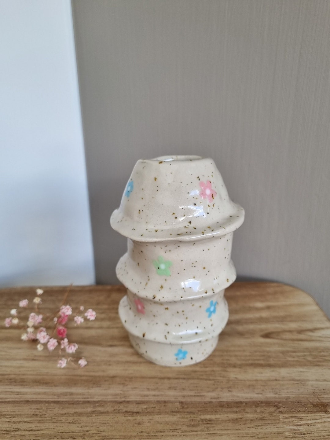 Wobbly Mini Vase, Whimsical One Flower Vase, Handpainted With Pink Blue ...