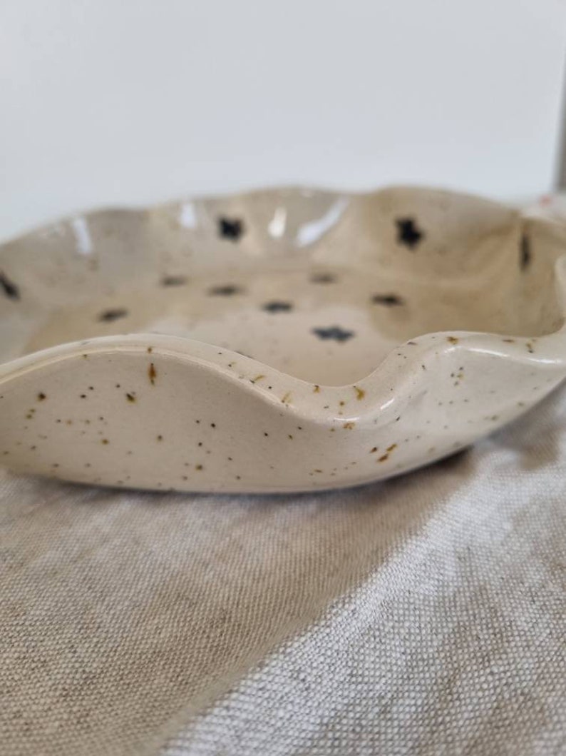 Ruffle Bowl Handpainted With Black Daisy Flowers, Wavy Rim, Organic ...