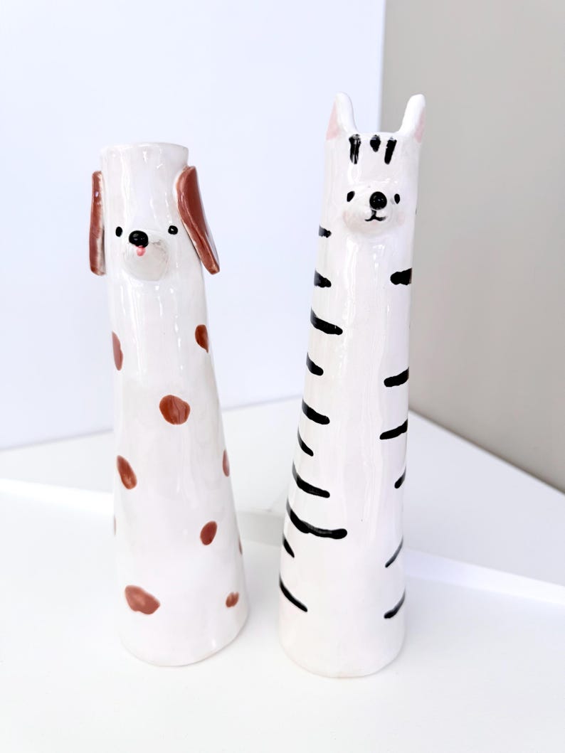 Handmade Ceramic Dog/cat Skinny Vase: Pet Lover Gift - Etsy