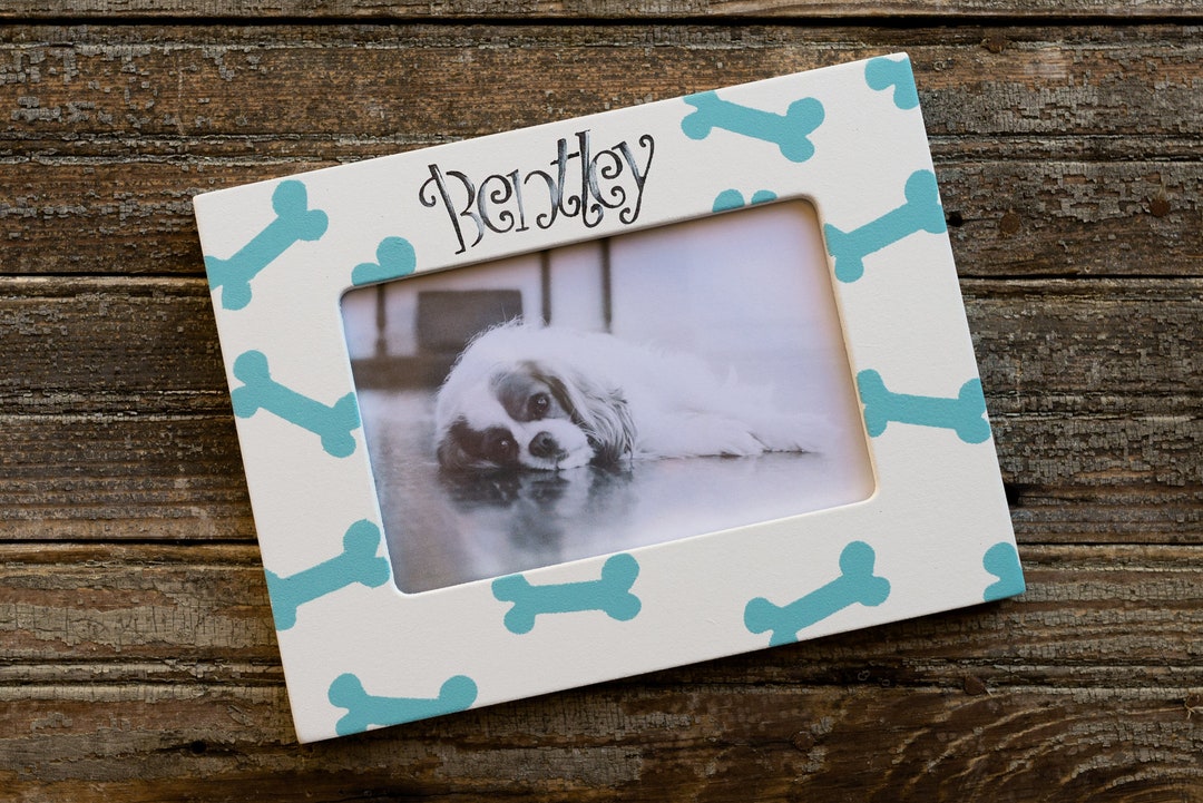 Personalized Dog Picture Frame 4x6 in Vintage Blue, Hand Painted ...