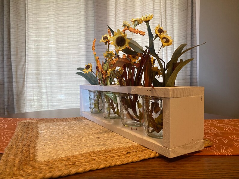 Rustic Wood Vase Holder, Wooden Box Centerpiece, Home Decor, Mason Jar ...