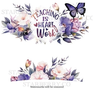 Teacher Purple Floral Butterflies 40oz Quencher Tumbler Wrap, Seamless ...