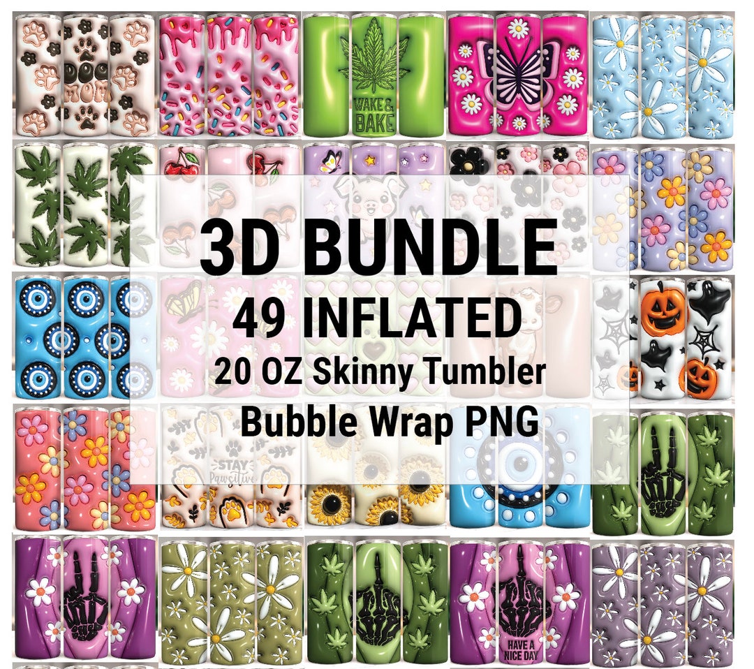 3D Bundle 49 Inflated Puff Tumbler Wrap PNG Bundle, Tumbler Design ...