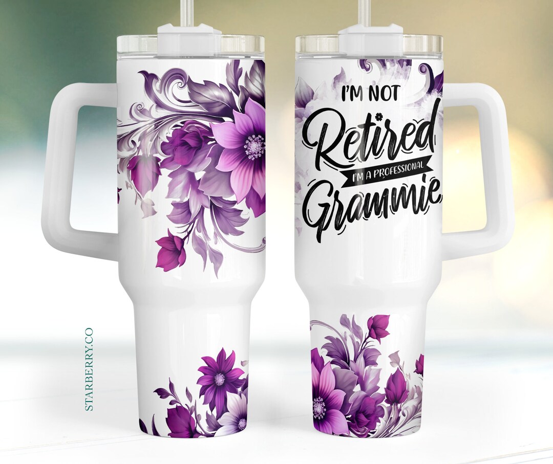 Retirement 40oz Quencher Tumbler Wrap, Bright Purple Floral Grandma ...