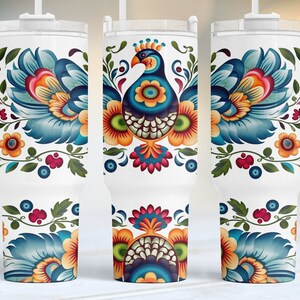 Spanish Folk Art Floral 40oz Quencher Tumbler Wrap, Mexican Pattern ...
